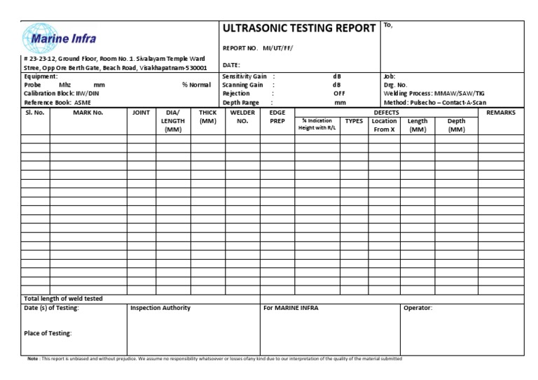 Marine Ultrasonic Testing Report | PDF