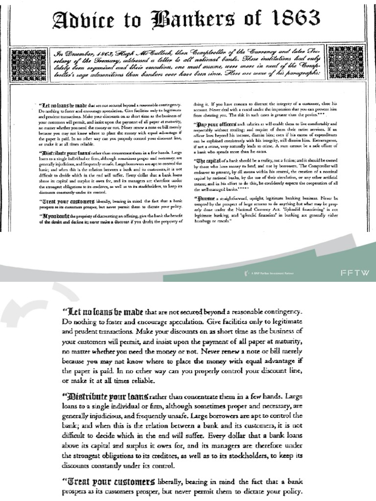 Bankers' Creed and Advice of 1863 | PDF