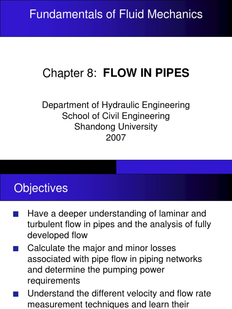 Chapter 08 - Flow in Pipes | PDF | Reynolds Number | Fluid Dynamics