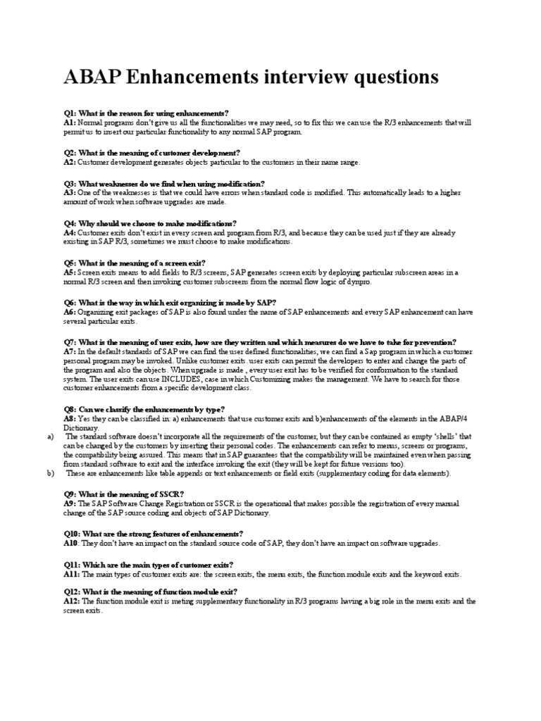 ABAP Enhancements Interview Questions | PDF | Software Development | Computer Engineering