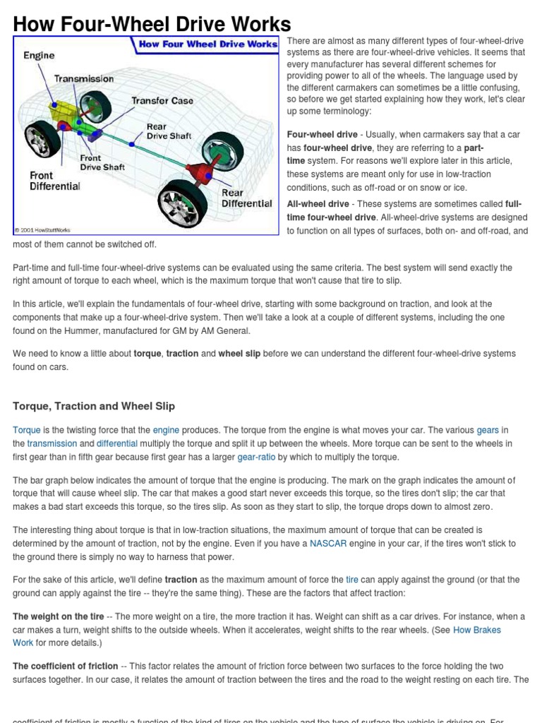 How Four Wheels Drive Works | PDF | Four Wheel Drive | Transmission ...
