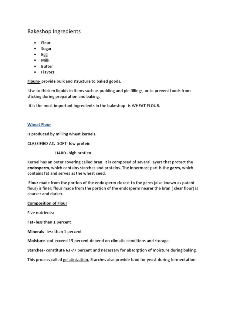 Bakeshop Ingredients | PDF | Flour | Sugar