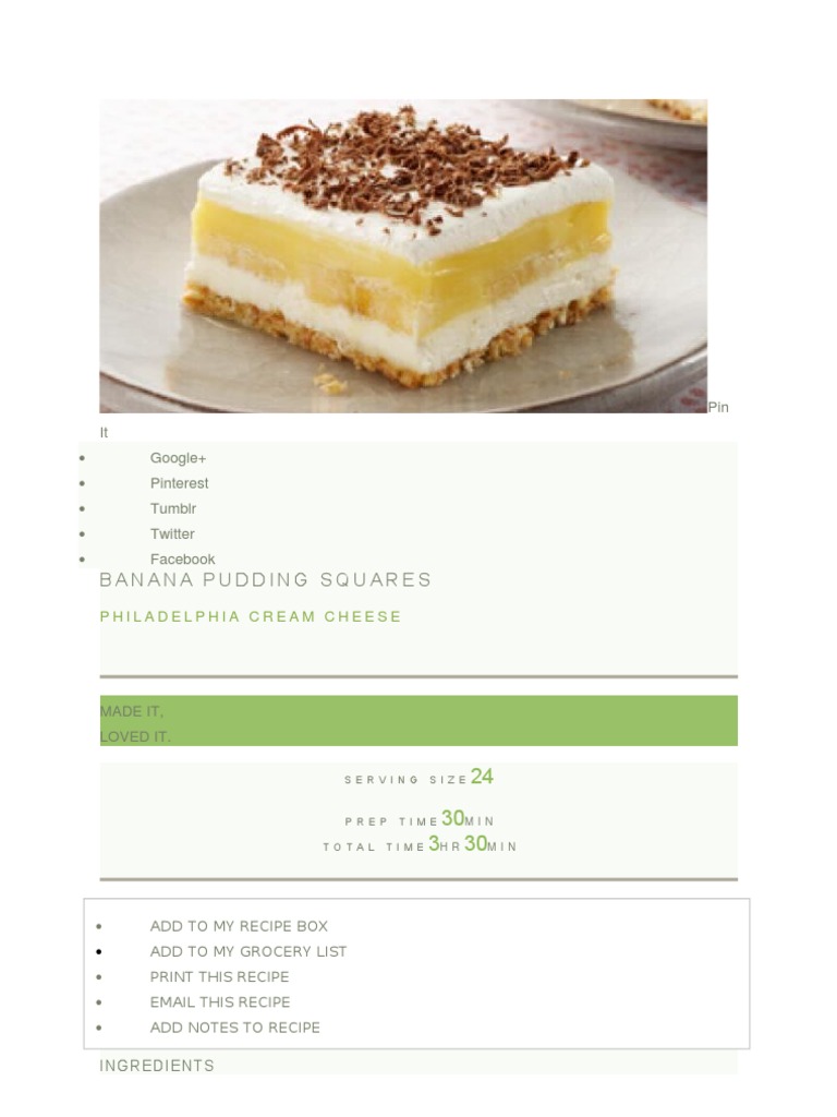 Banana Pudding Squares | PDF | Cooking, Food & Wine | Wellness