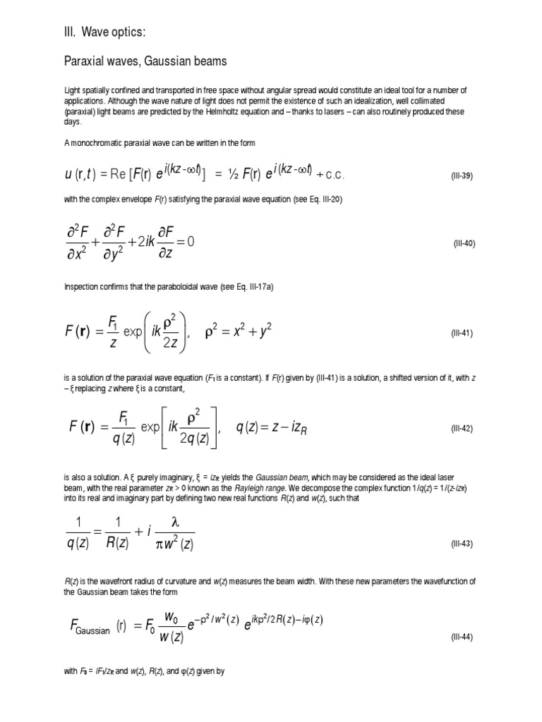 Paraxial Wave Equation | PDF | Optics | Waves