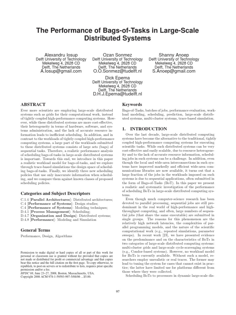 The Performance of Bags-of-Tasks in Large-Scale Distributed Systems | PDF | Scheduling ...