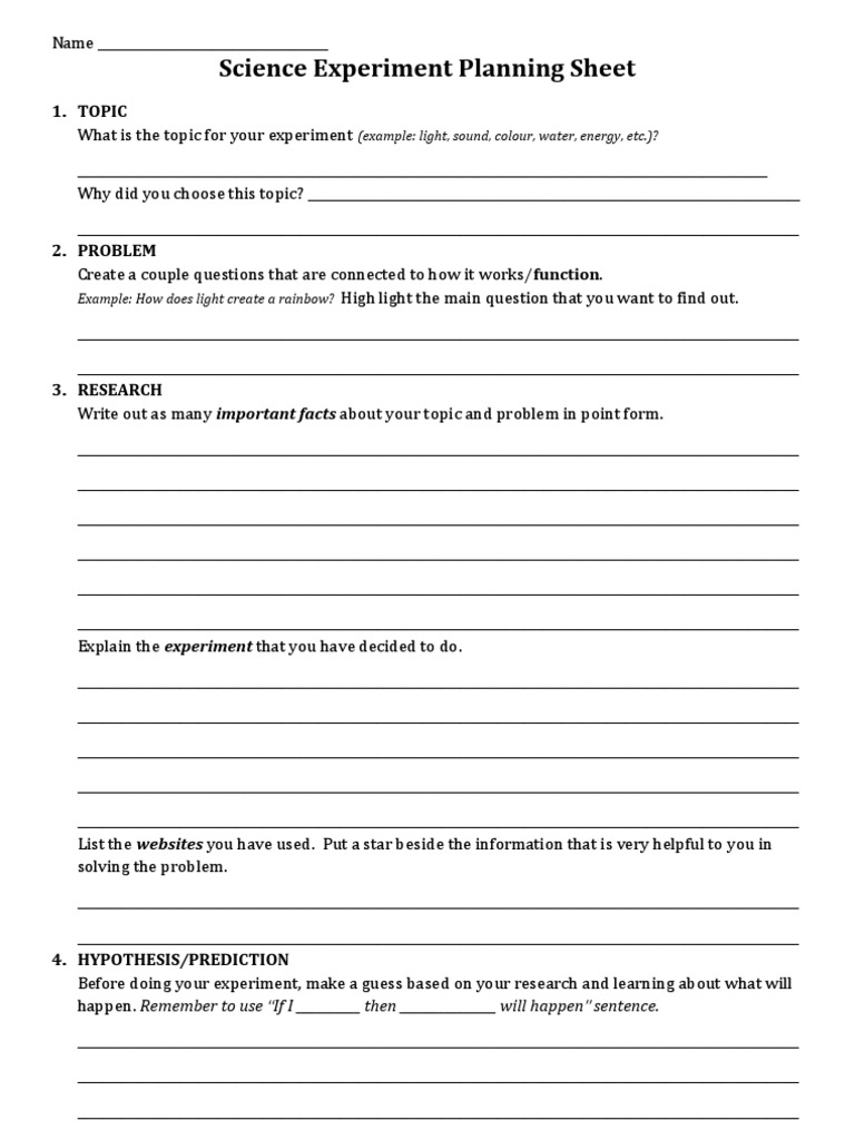Science Experiment Planning Sheet | PDF | Experiment | Dependent And ...