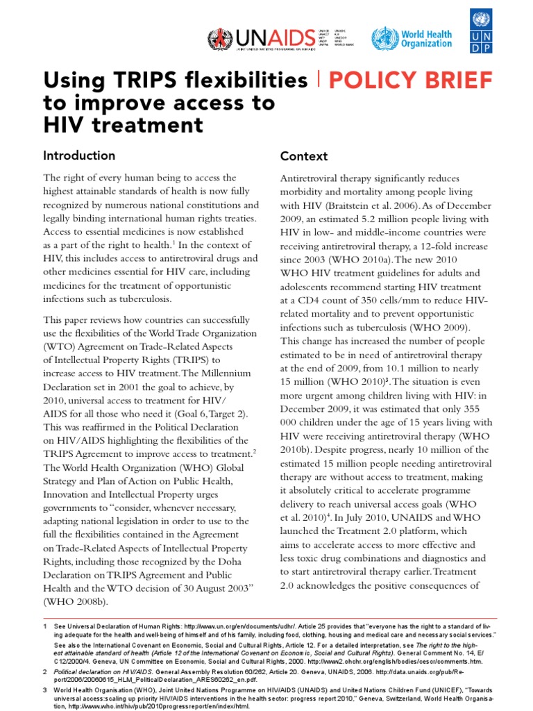 Policy Brief - Using TRIPS Flexibilities To Improve Access To HIV ...
