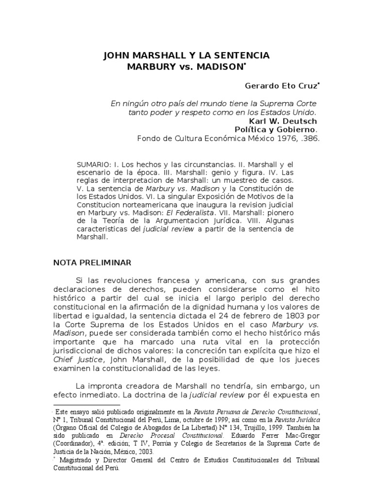 John Marshall y La Sentencia Marbury Vs Madison 1 | PDF | Política