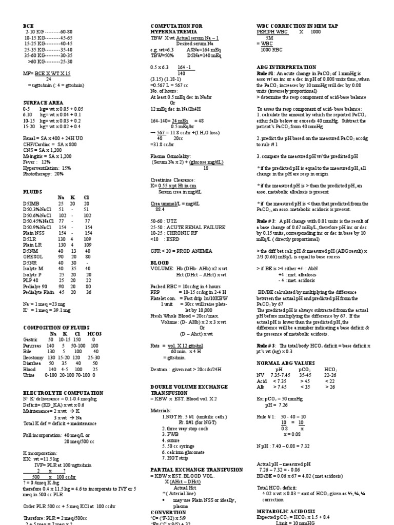 Pedia Notes | PDF | Renal Function | Blood Plasma