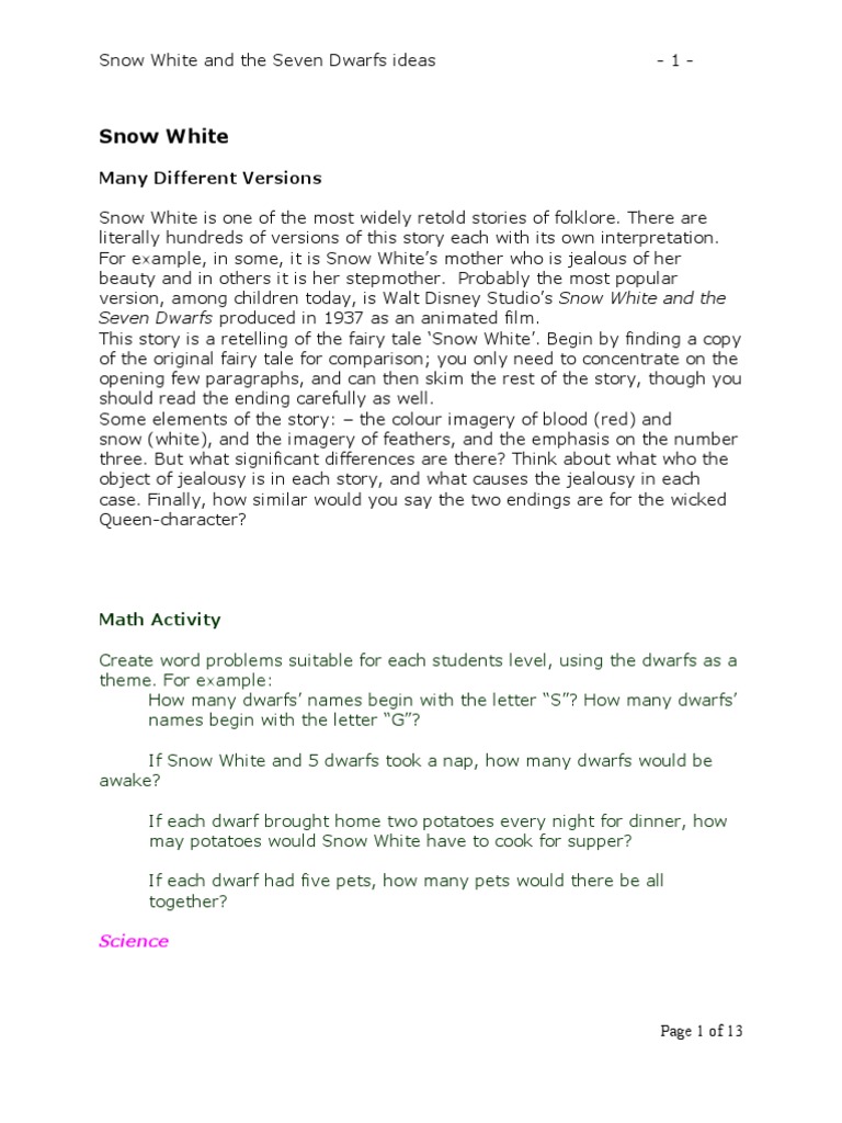 Snow White Book Ideas | PDF | Snow White | Dwarf (Middle Earth)