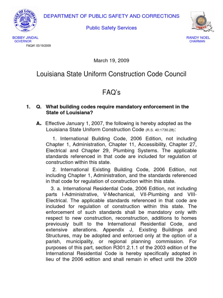 LA State Uniform Construction Code Council FAQ | PDF | Building Code | Government Information