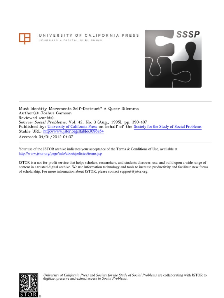 Must Identity Movements Self Destruct (GAMSON, J.) | PDF | Queer Theory ...