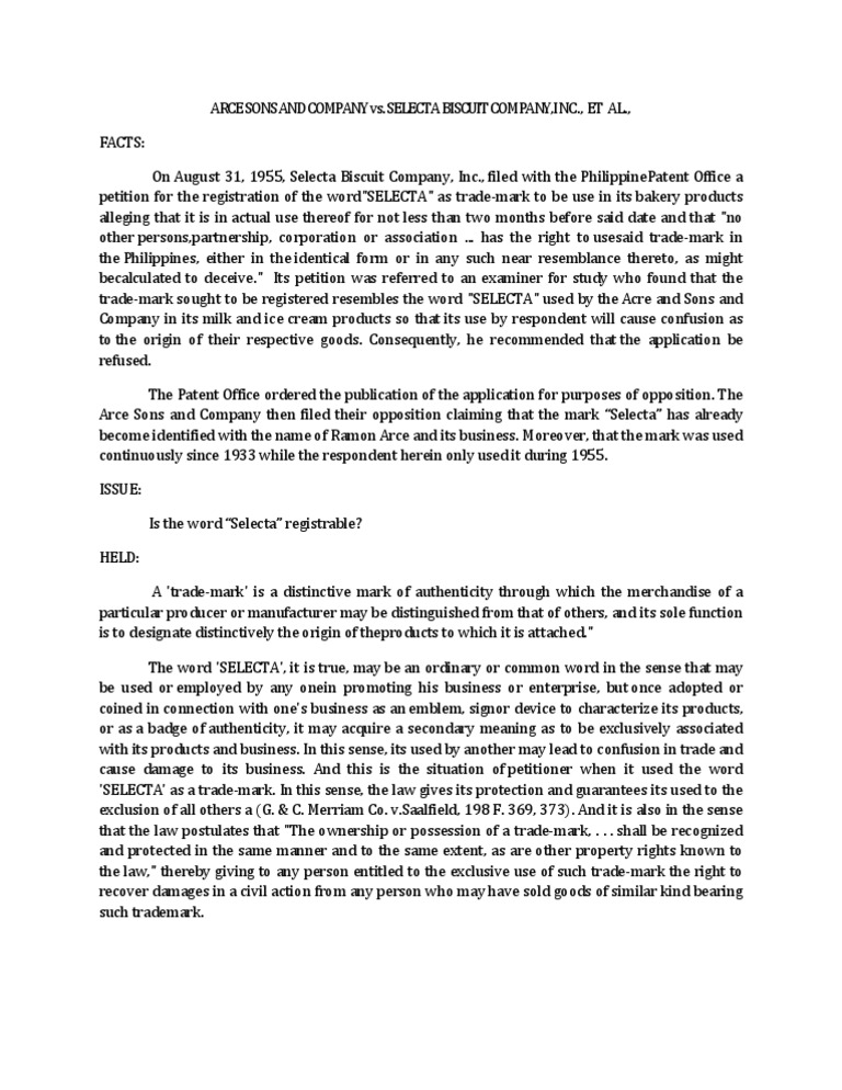 Selecta Trademark Dispute Overview | PDF | Trademark | Social Institutions