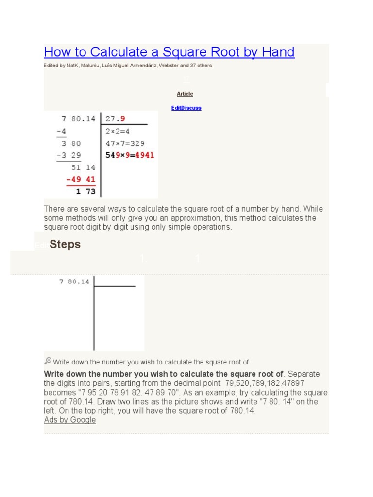 How To Calculate A Square Root by Hand | PDF | Multiplication | Numbers