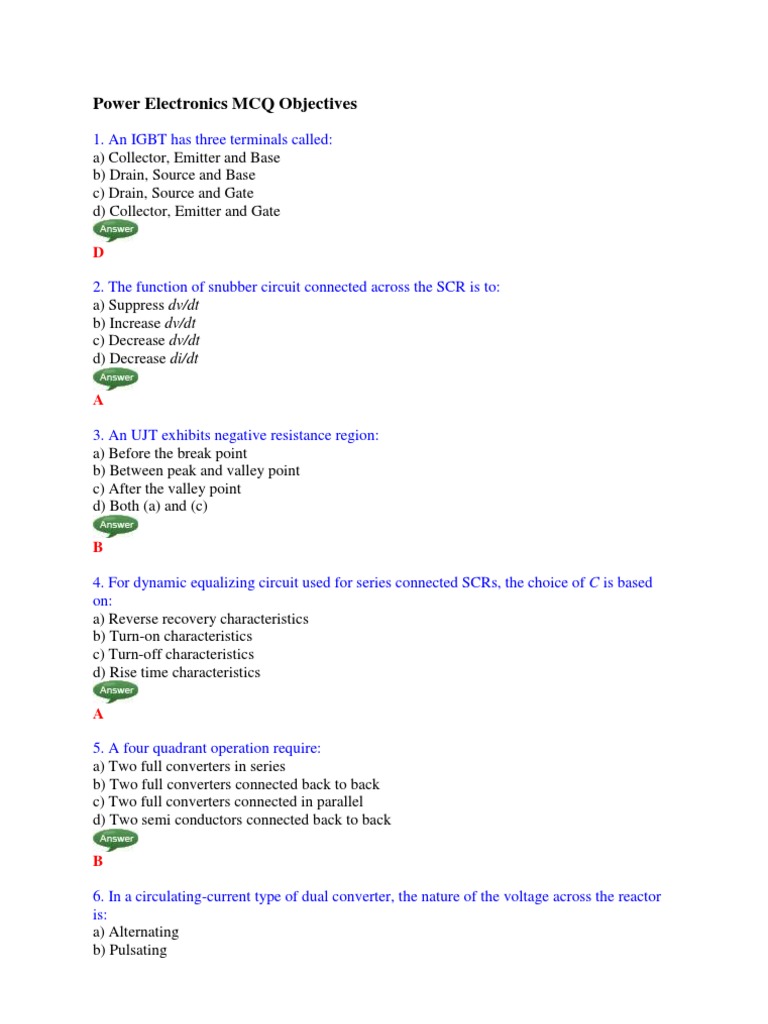Power Electronics MCQ Objectives | PDF | Series And Parallel Circuits ...