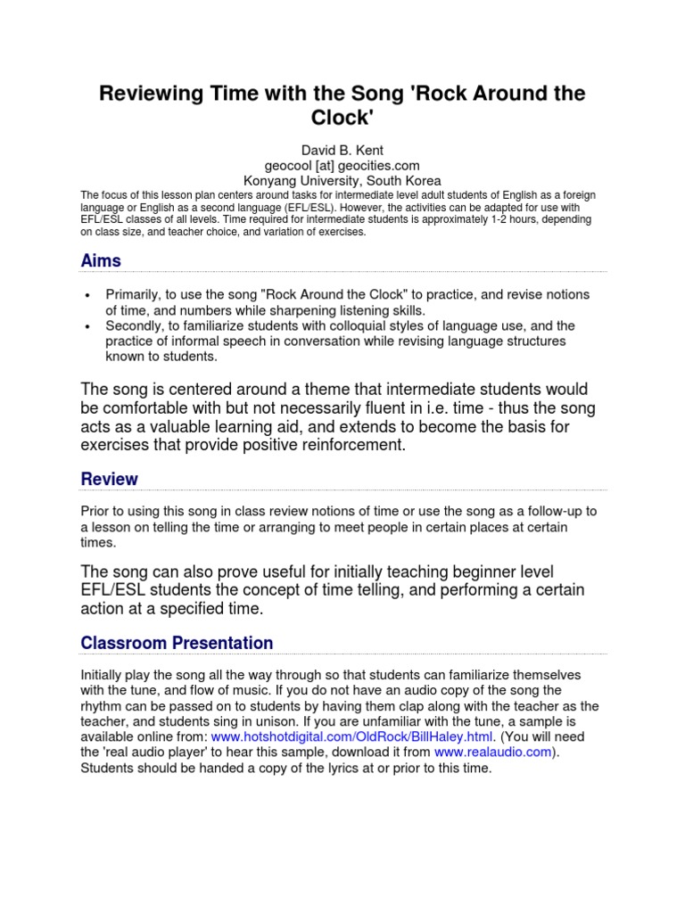 Using 'Rock Around the Clock' for Time Skills | PDF | English As A ...