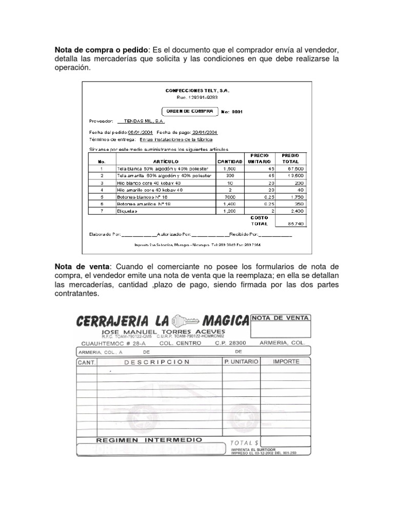 Nota de compra o pedido: Es el documento que el comprador envía al ...