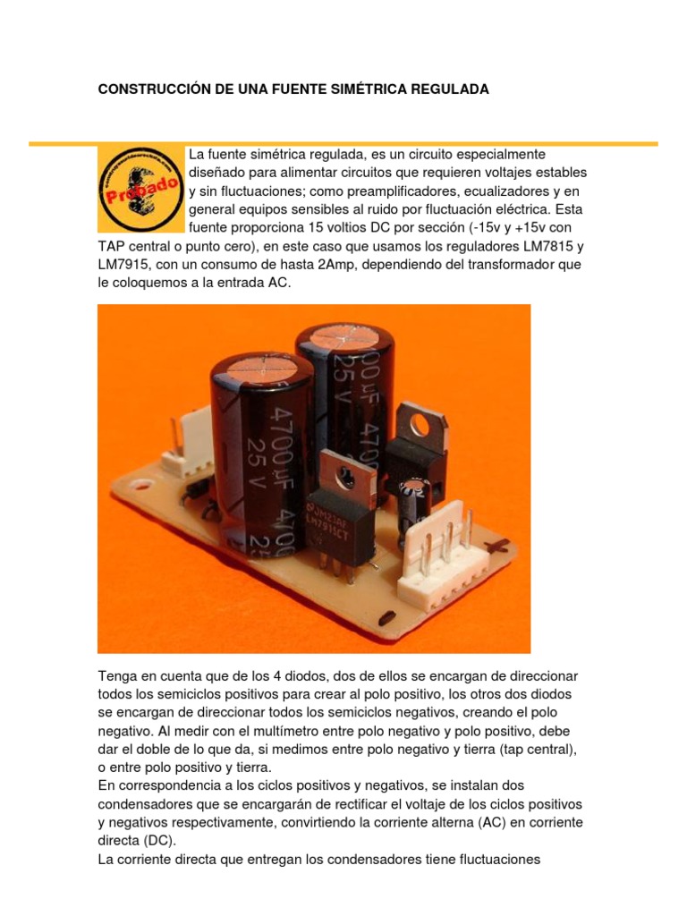 Fuente Simétrica Regulada: Guía Técnica | PDF | voltaje | Corriente ...