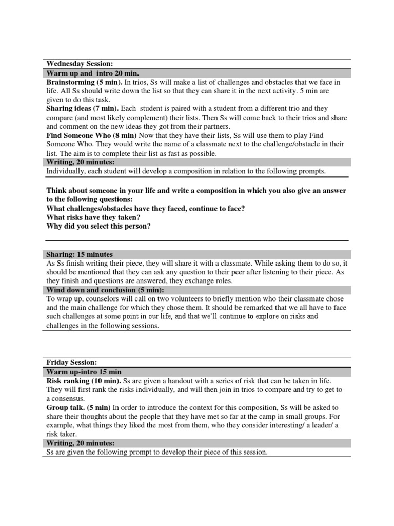 Lesson Plans For Writing About Risk Taking | PDF | Lesson Plan | Risk