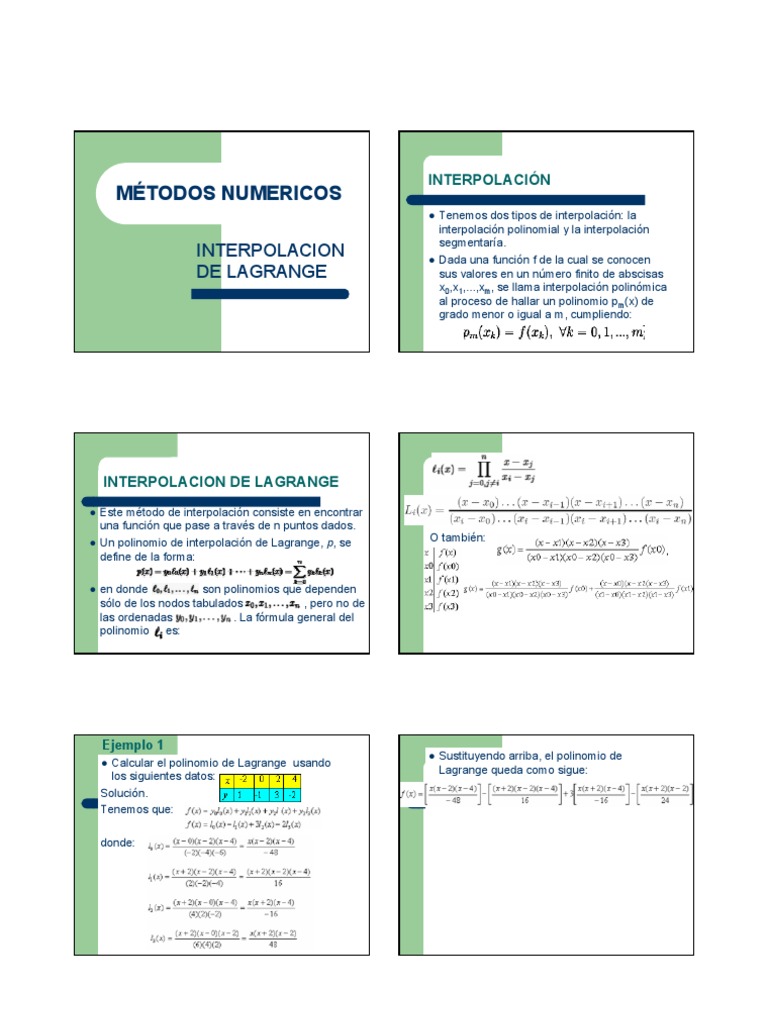 Interpolacion de Lagrange Metodos Numericos | Análisis numérico | Ciencia computacional