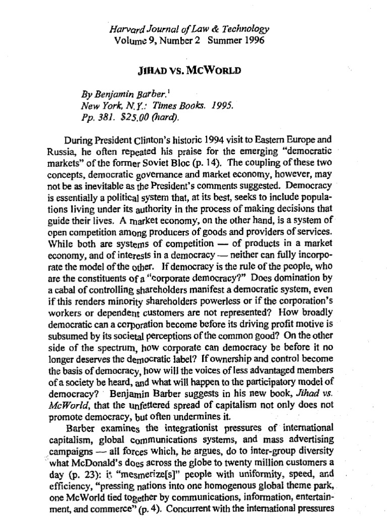 Jihad vs. McWorld (Benjamin Barber) | PDF