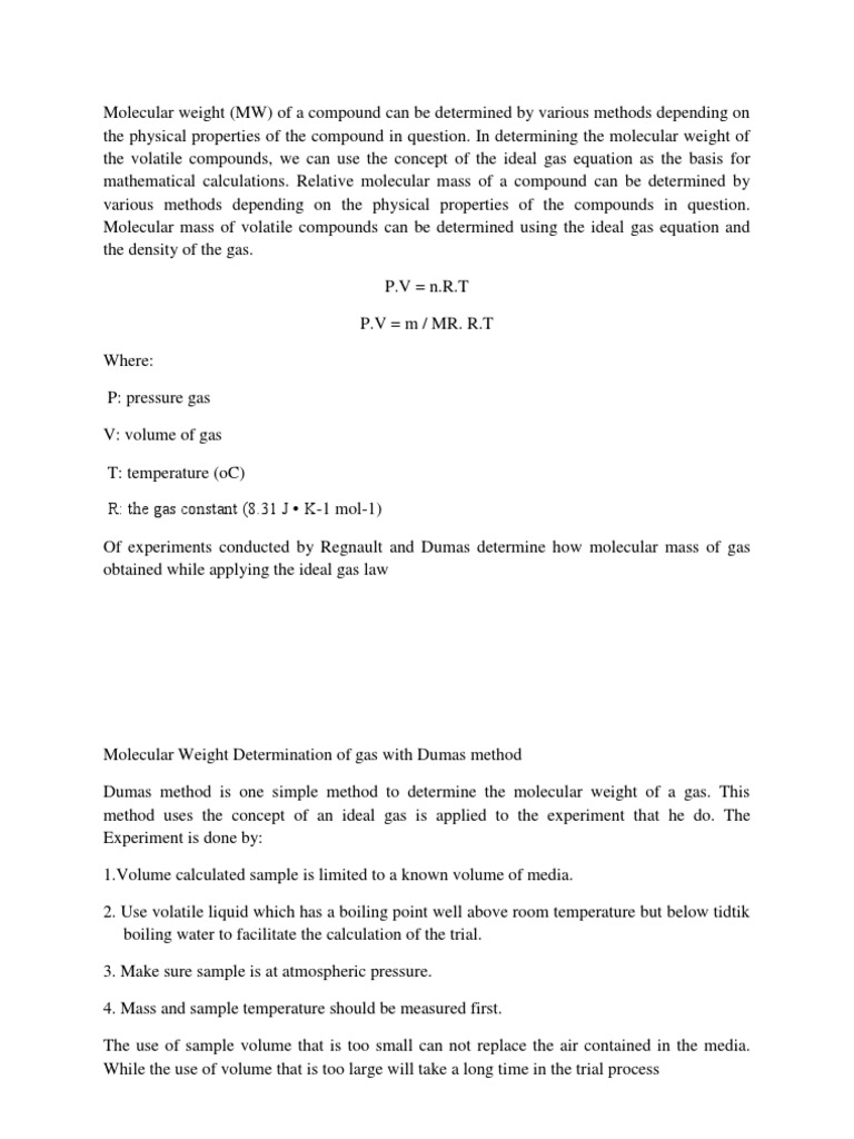 Molecular Weight Determination Methods | PDF | Molecular Mass | Gases