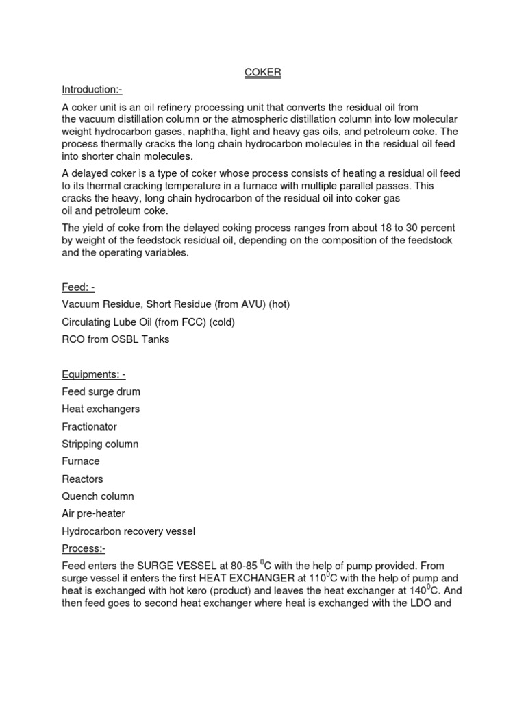 Coker | PDF | Industrial Processes | Chemical Process Engineering