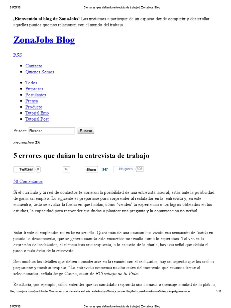 5 Errores Que Dañan La Entrevista de Trabajo | PDF | Blog | Recursos ...
