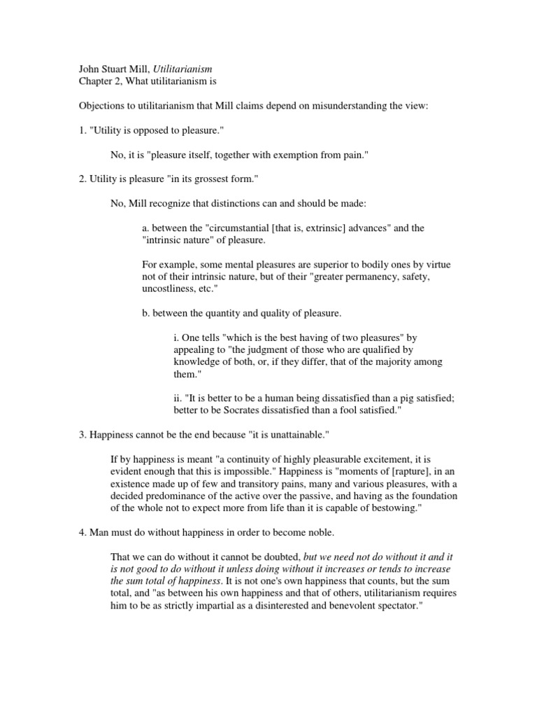 Mill's Utilitarianism: Key Objections Explained | PDF | Utilitarianism ...
