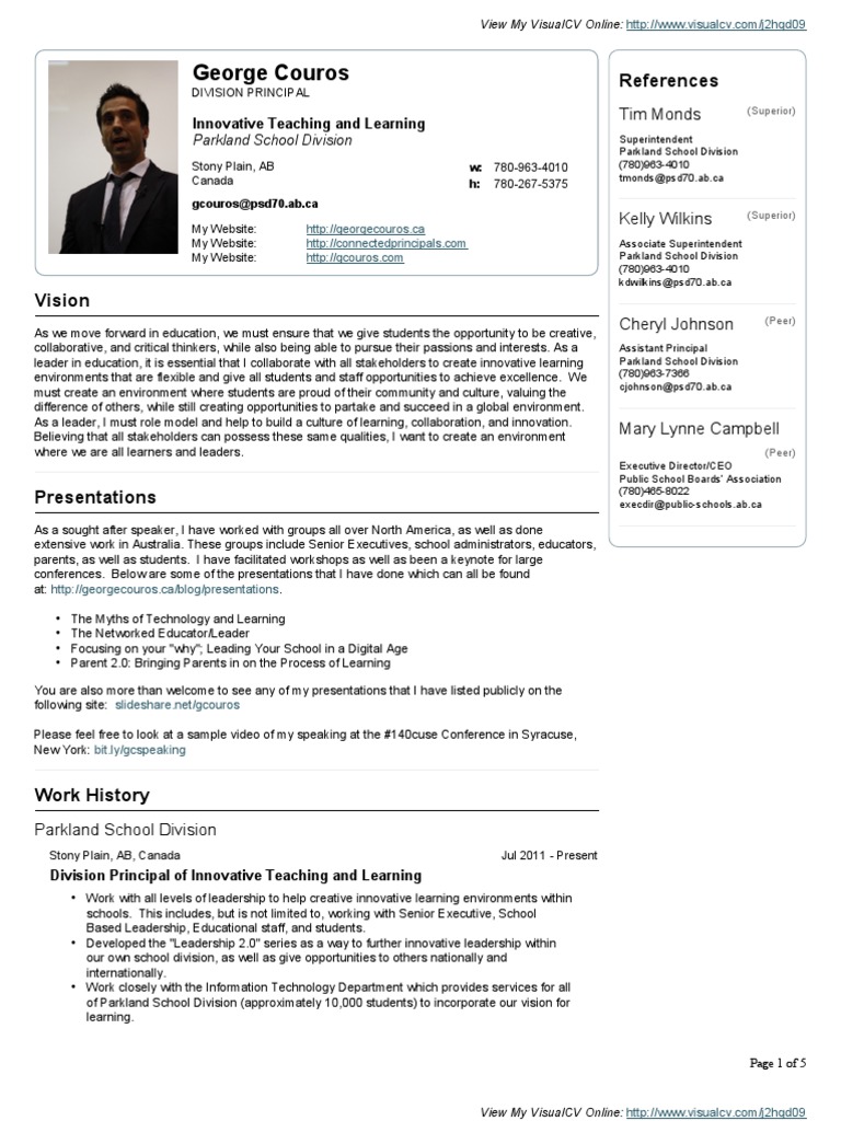 George Couros' CV | PDF | Leadership | Teachers