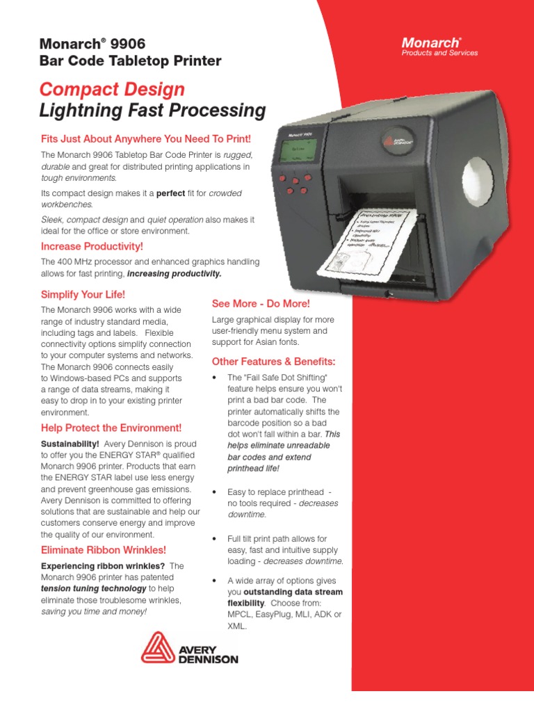 Monarch 9906 Tabletop Bar Code Printer Brochure | PDF | Barcode ...