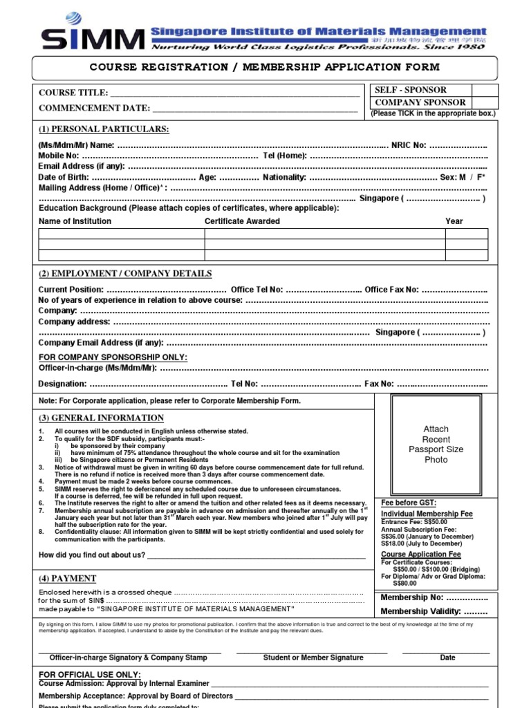 Course Application Form | PDF | Fee | Government Information