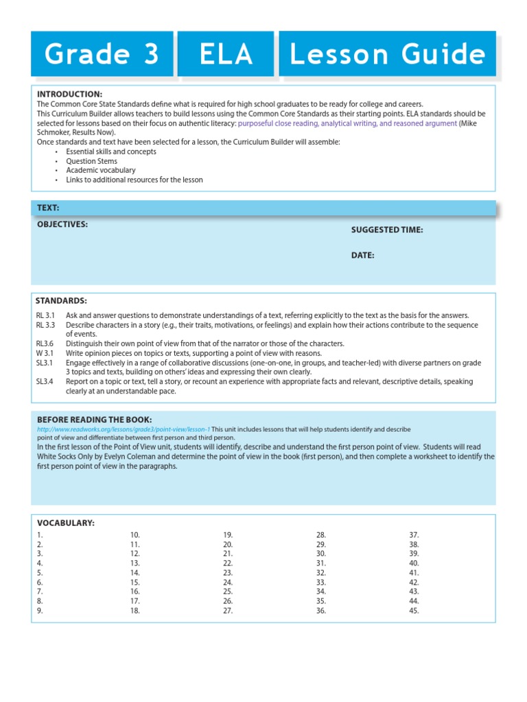 Lesson Guide ELA Grade 3: Purposeful Close Reading, Analytical Writing ...