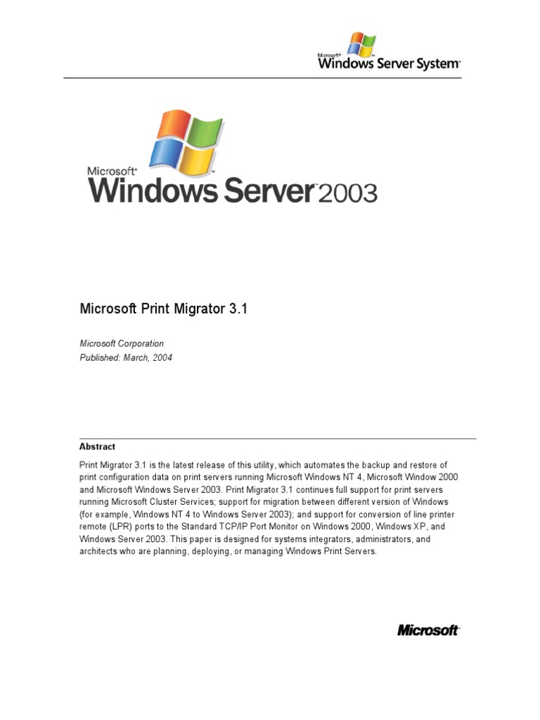 Microsoft Print Migrator 3.1 | PDF | Windows 2000 | Microsoft Windows