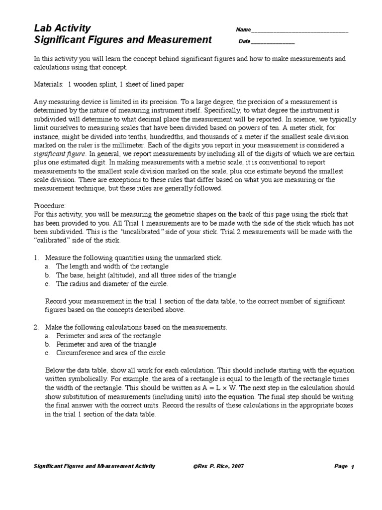 Significant Figures Measurement Lab Activity | PDF | Significant ...