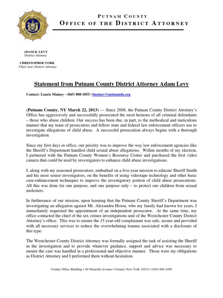Putnam County DA Adam Levy Statement 2013 03 22 | PDF | District ...
