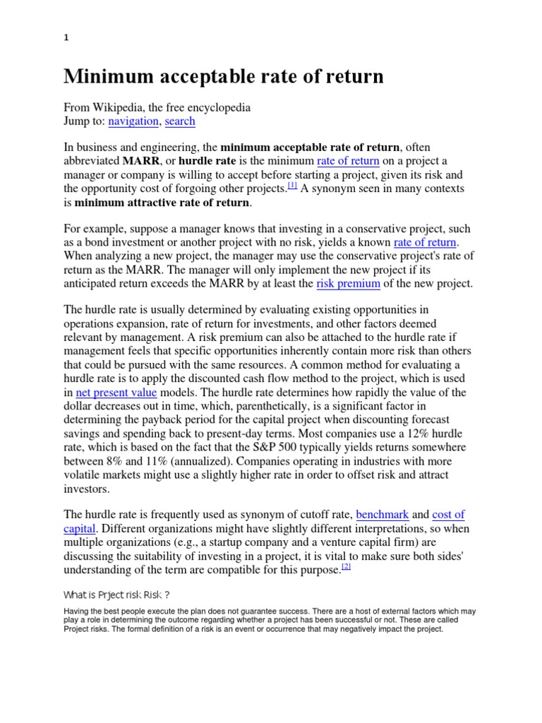 Minimum Acceptable Rate of Return | PDF | Cost Of Capital | Investing