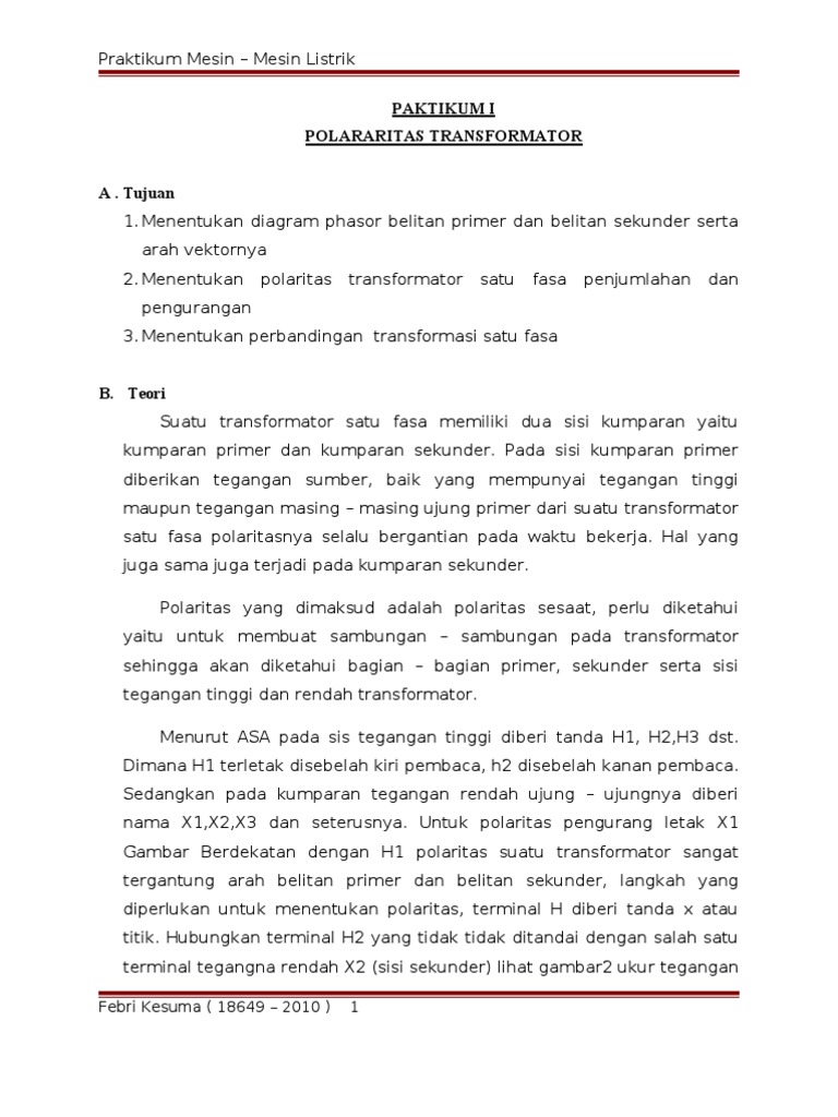 Polaritas Transformator Satu Fasa | PDF