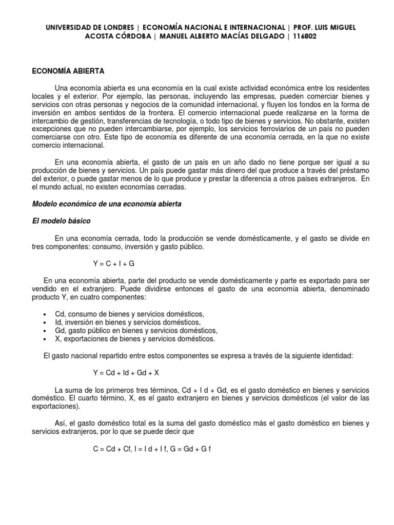 Economía Abierta y Cerrada | PDF | Ciencias económicas | Economía