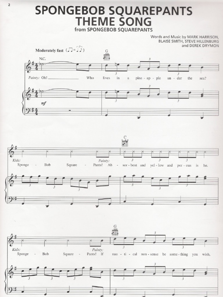 Spongebob Square Pants Theme Song Sheet Music | PDF | Television ...