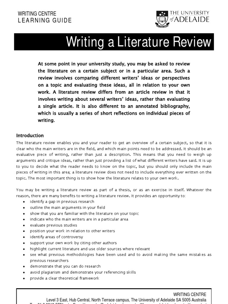 Writing A Literature Review: Learning Guide | PDF | Literature Review ...
