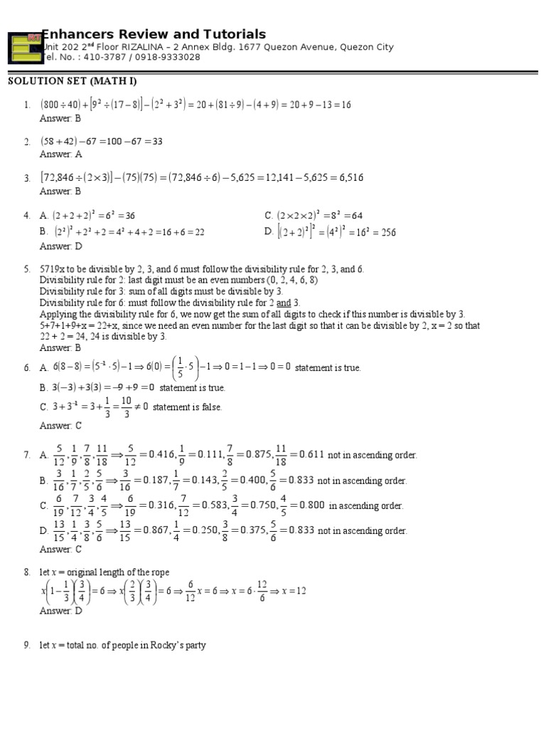 Basic Math Solution Set | PDF | Discrete Mathematics | Arithmetic