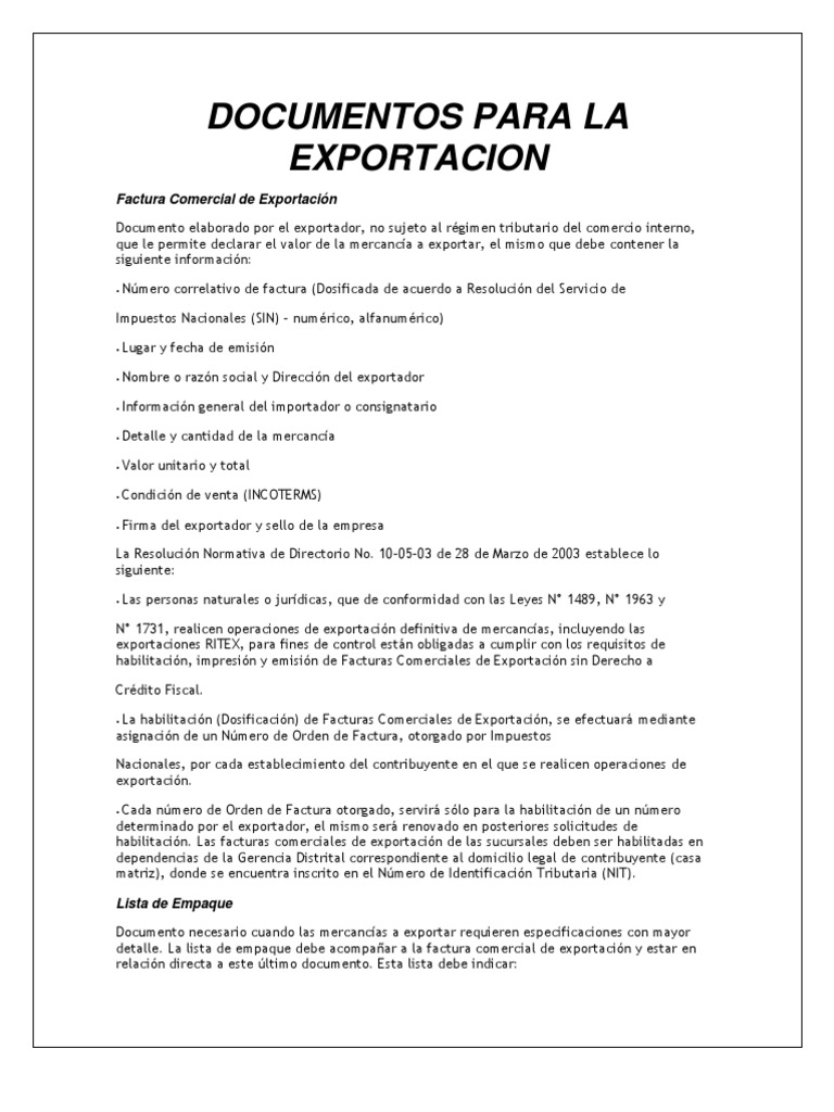 Documentos para La Exportacion | PDF | Factura | Exportaciones
