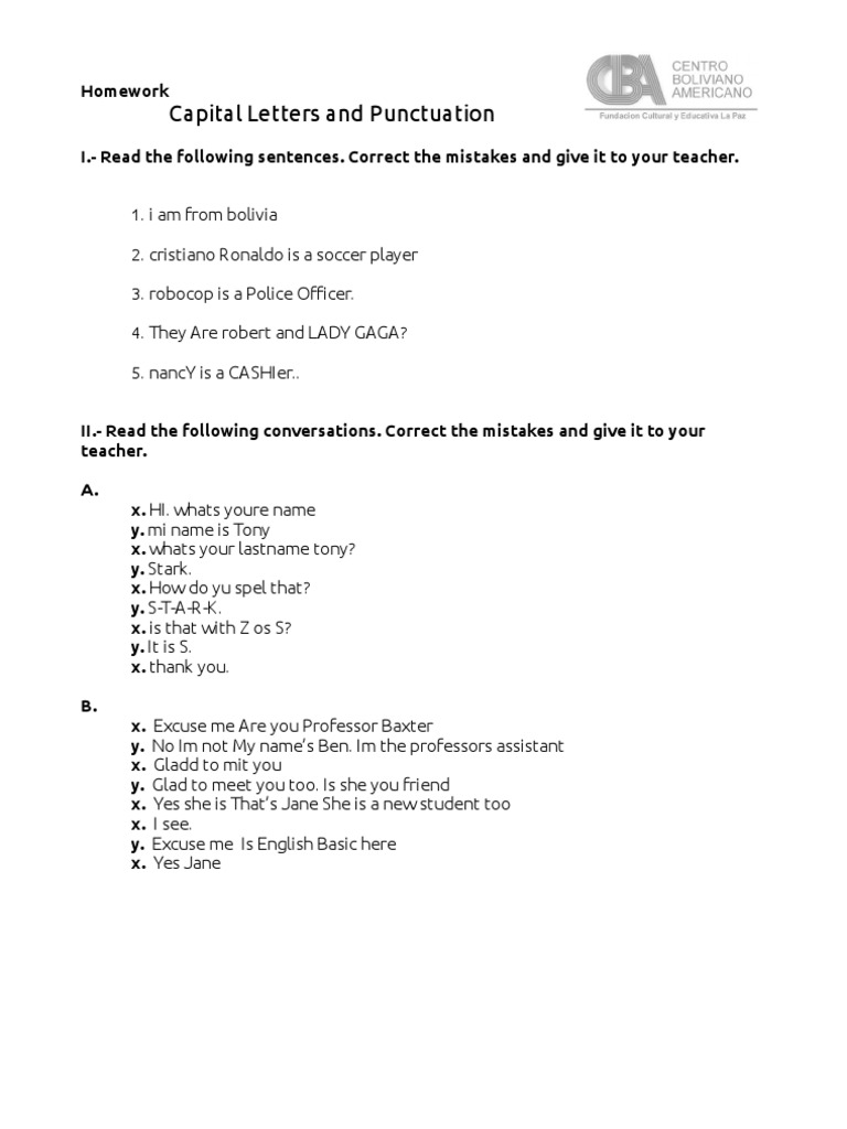 Capitalization and Punctuation Homework | PDF | Sports & Recreation ...