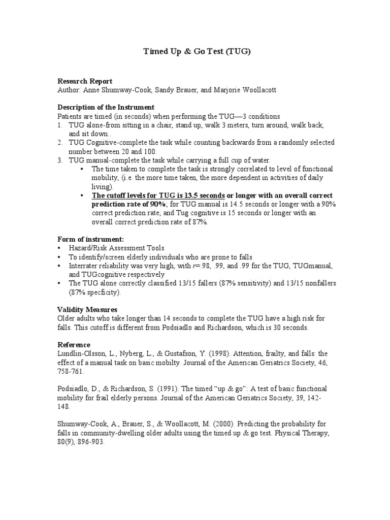 Timed Up & Go Test (TUG) | PDF | Chair | Old Age