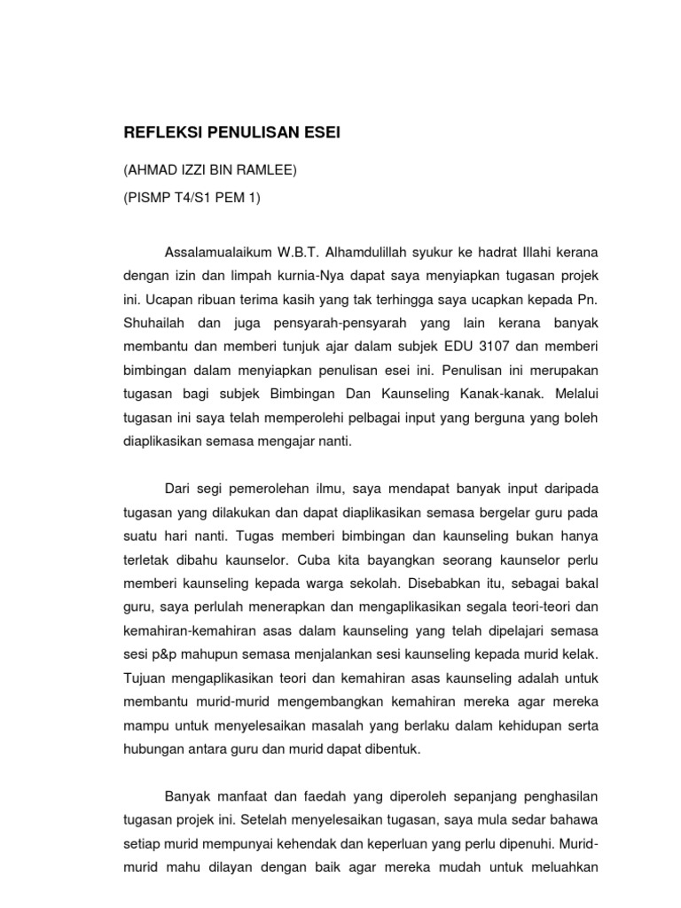 Refleksi Penulisan Esei | PDF
