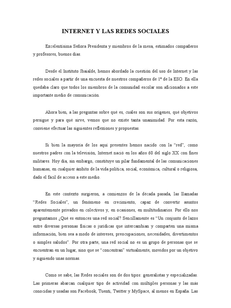Discurso Las Redes Sociales (Texto Completo) | Servicio de redes ...