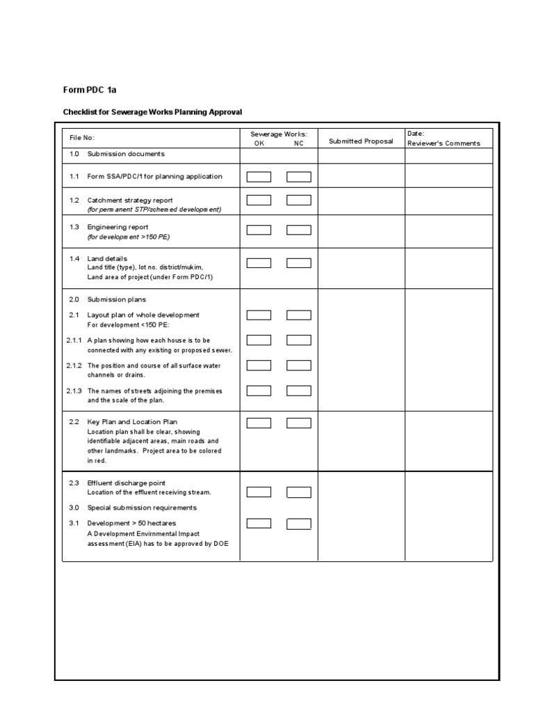 3) Checklist SSA PDC 1a | PDF | Sanitary Sewer | Land Lot