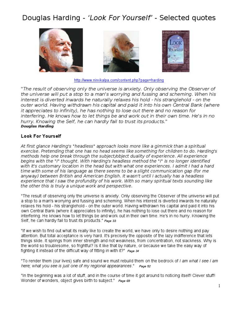 Douglas Harding Look For Yourself' Selected Quotes and More | PDF ...