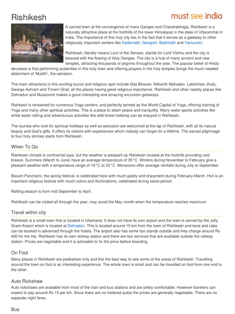 Rishikesh Travel Guide PDF | Download Free PDF | Religion And Belief